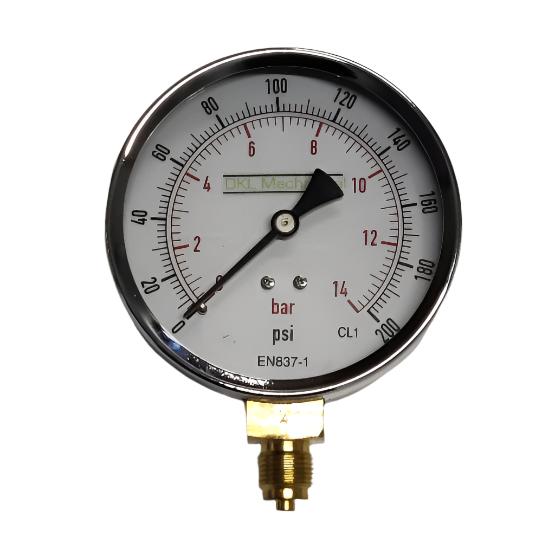 HVAC Dual Scale Pressure Gauge, 0-14 BarG, 100mm Dial, Bottom Entry ...