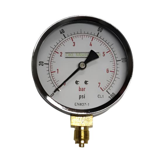 HVAC Dual Scale Pressure Gauge, 0-7 BarG, 100mm Dial, Bottom Entry ...
